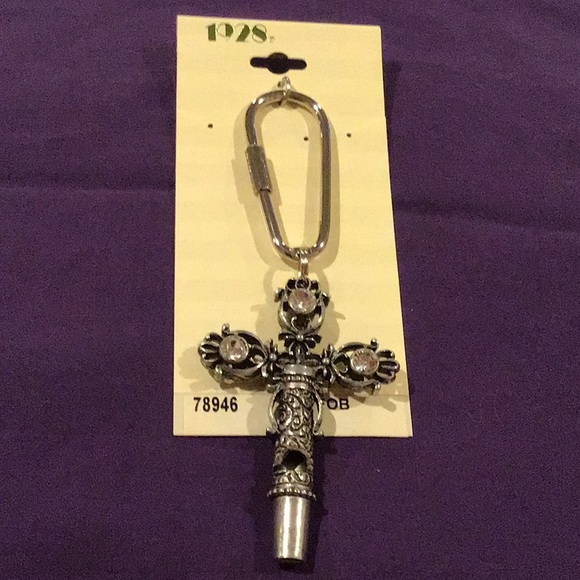 1928 | Accessories | 928 Pewter Simulated Crystal Cross Whistle Key Fob ...